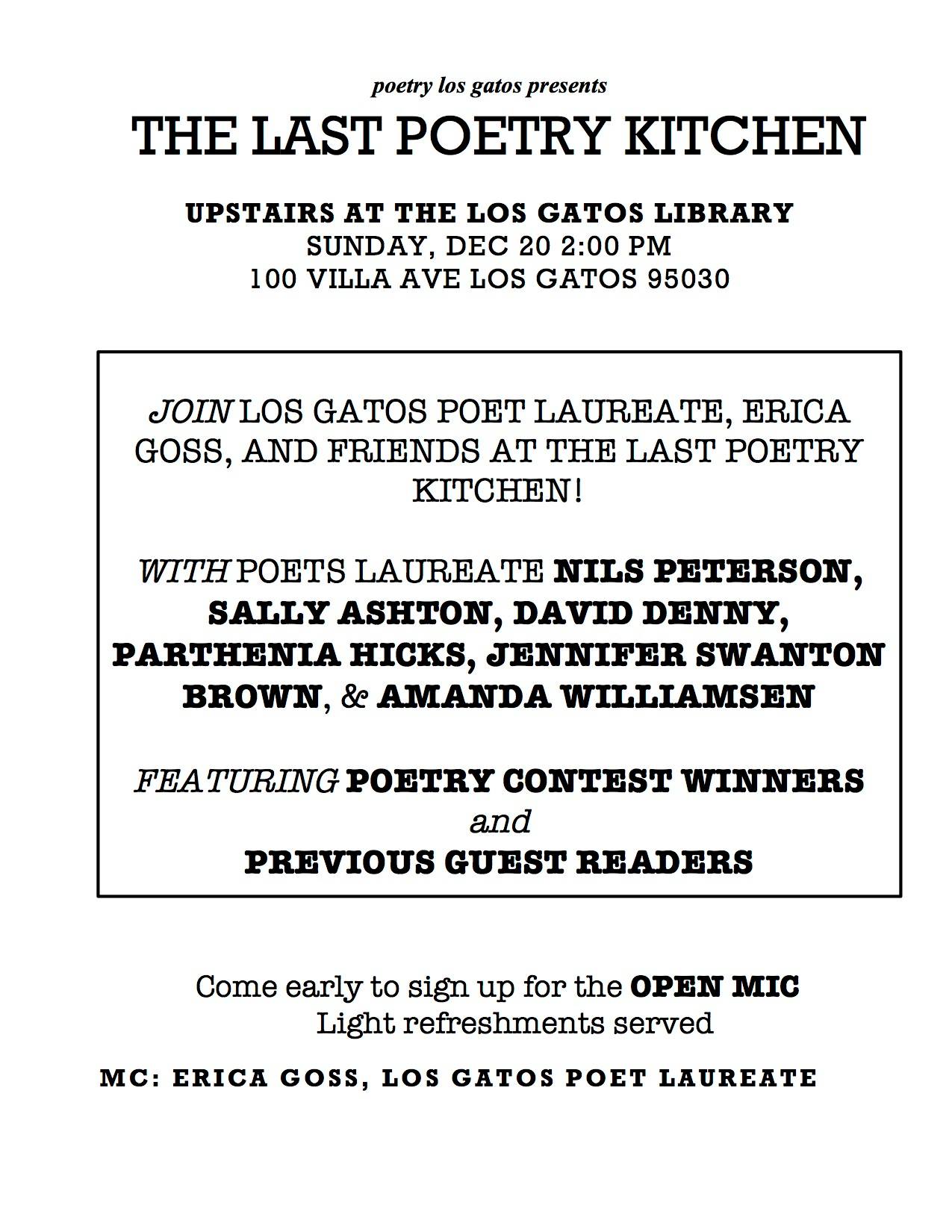 Last Poetry Kitchen Reading : All Poets Laureate – Cupertino Poet Laureate